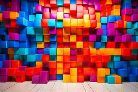 A Wall Of Brightly Colored Cubes Stock Image Image Of Rendering