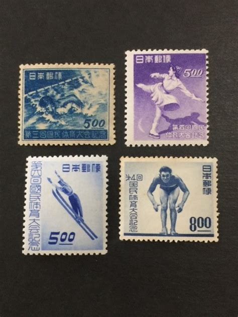 Yahooオークション 1948年1949年発行 国体4種 第3回国体（水泳）第
