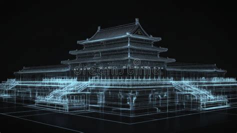 3d Wireframe Model Of An Ornate Asian Structure Stock Illustration Illustration Of