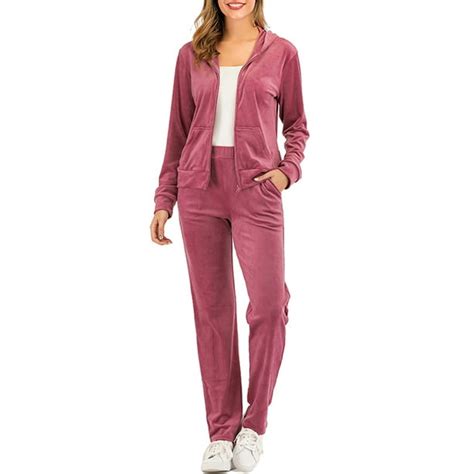 Lelinta Womens 2 Piece Velour Tracksuit Set Zipper Long Sleeve Hoodie And Active Pants Casual