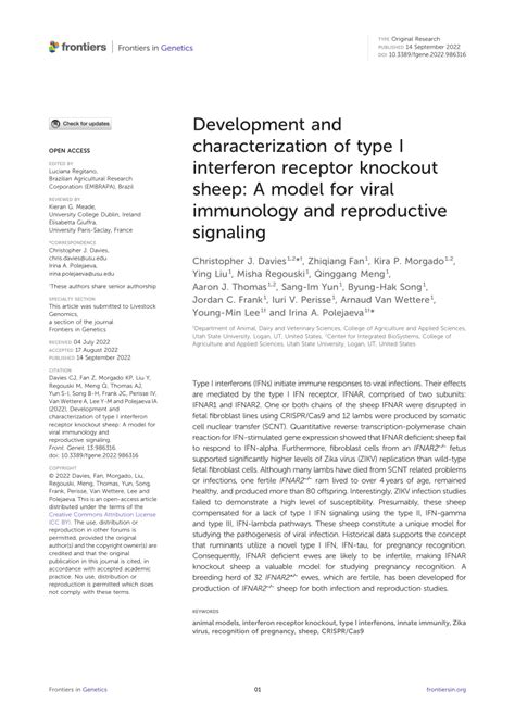 Pdf Development And Characterization Of Type I Interferon Receptor Knockout Sheep A Model For