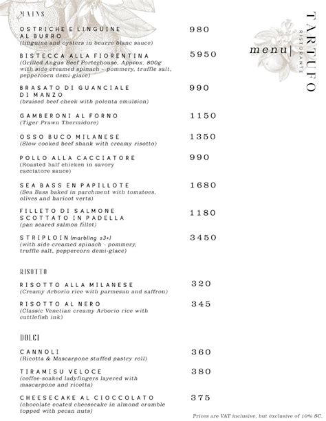 Menu At Tartufo Ristorante Bgc Restaurant Taguig