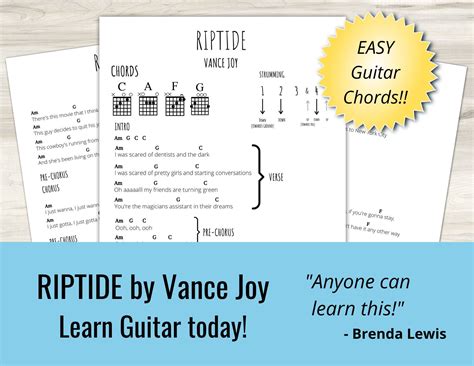 Riptide Easy Guitar Song Vance Joy Guitar Chords Instant Etsy