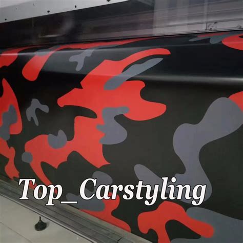 1 52x20m Roll LARGE SNOW Red BLACK Gray Camouflage Vinyl Car Wrap