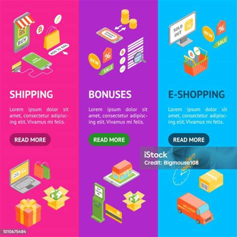 온라인 쇼핑 배너 Vecrtical 세트 아이소메트릭 뷰입니다 벡터 가방에 대한 스톡 벡터 아트 및 기타 이미지 가방 개념 개체 그룹 Istock