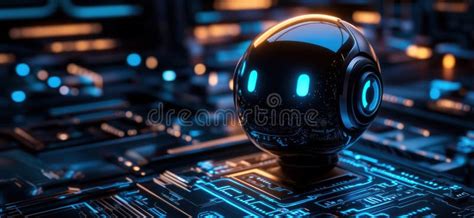 Futuristic Robot on Glowing Circuit Board, Sleek Design, Blue Lights, High-tech Environment ...