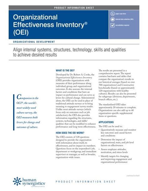 Organizational Effectiveness Inventory® Oei Human Synergistics