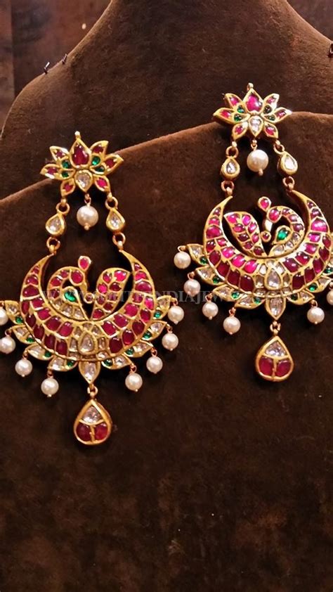 Beautiful Gold Antique Ruby Earrings South India Jewels