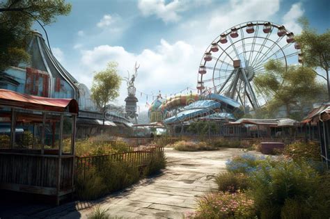 Abandoned Roller Coaster Amusement Park Generative Ai Stock