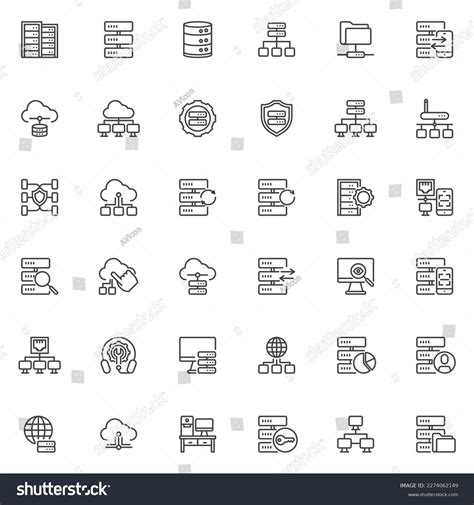 Database Network Line Icons Set Data Stock Vector Royalty Free