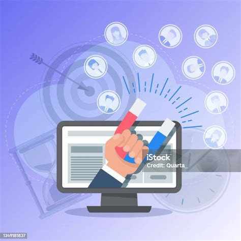 잠재 고객을 유치할 수 있습니다 거대한 자석을 가진 남자 Referendum에 대한 스톡 벡터 아트 및 기타 이미지 Referendum Staff Meeting 고객