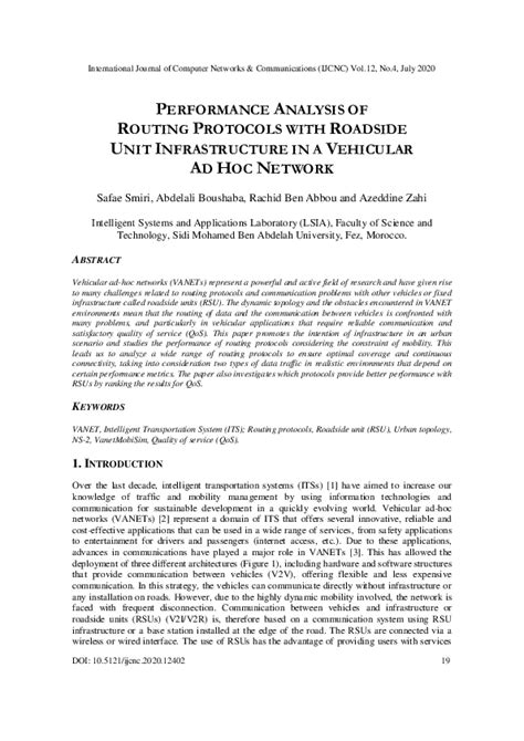 pdf performance analysis of routing protocols with roadside unit