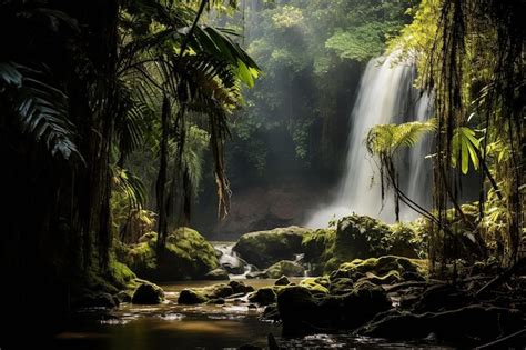 Premium Photo Jungle Waterfall Scene