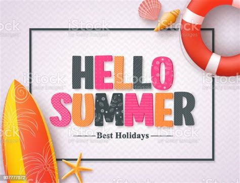 안녕하세요 여름 벡터 배너 디자인 패턴 3d 화려한 텍스트와 함께 서식 파일 및 요소를 비치 개념에 대한 스톡 벡터 아트 및 기타 이미지 Istock