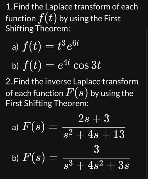 Solved 1 Find The Laplace Transform Of Each Function F T Chegg
