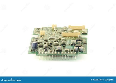 Electronic Circuit Board Pcb Printed Circuit Board With Processor Microchips And Glowing