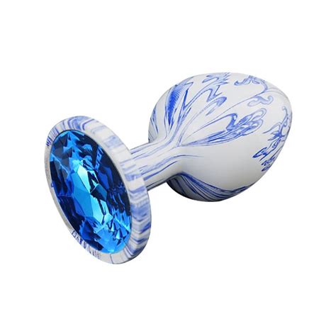 White Blue Metal Anal Plug Q502090 Chastitygo
