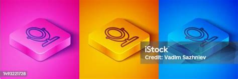 아이소메트릭 라인 둥근 화장 거울 아이콘은 분홍색과 주황색 파란색 배경에 분리되어 있습니다 정사각형 버튼 벡터 0명에 대한 스톡 벡터 아트 및 기타 이미지 Istock