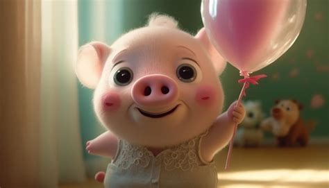 Ia Generativa De Porco Branco Super Fofo Estilo Pixar Foto Premium