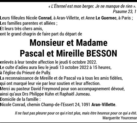 Pascal Et Mireille Besson Hommages