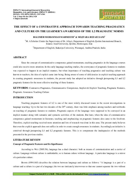 Pdf The Effect Of A Contrastive Approach Towards Teaching Pragmatics