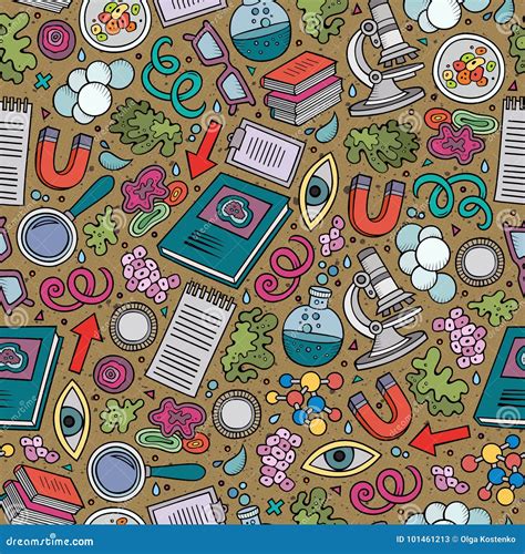 Cartoon Cute Hand Drawn Science Seamless Pattern Stock Vector Illustration Of Detailed