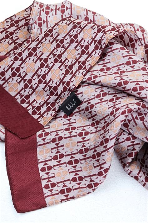 F 엘르 실크 스카프 로고패턴 모노 와인컬러 이오acc 헬로마켓