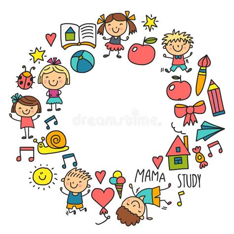 As Crianças Que Tiram O Jardim De Infância Educam A Ilustração Feliz Do