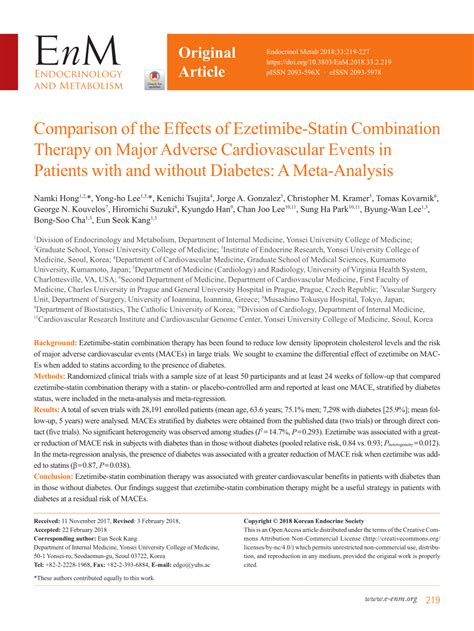 Pdf Comparison Of The Effects Of Ezetimibe Statin Combination Therapy