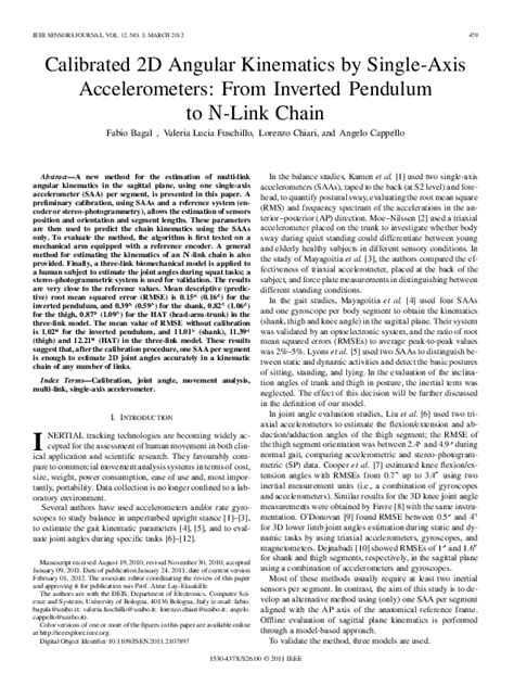 Pdf Calibrated 2d Angular Kinematics By Single Axis Accelerometers From Inverted Pendulum To