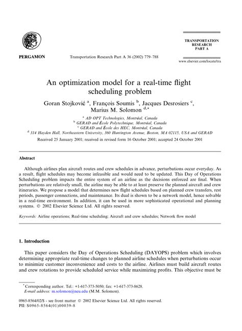 Pdf An Optimization Model For A Real Time Flight Scheduling Problem