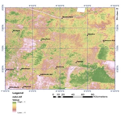 Normalized Difference Vegetation Index Ndvi Map Of The Study Area