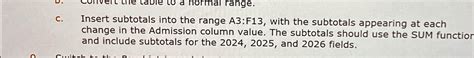 SOLVED C Insert Subtotals Into The Range A3 F13 With The Subtotals