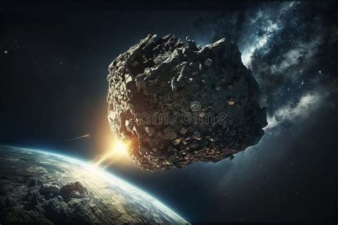 Giant Asteroid Danger Illustration Asteroid In The Space Approaching