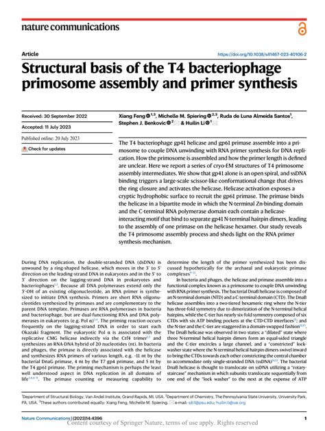 Pdf Structural Basis Of The T4 Bacteriophage Primosome Assembly And