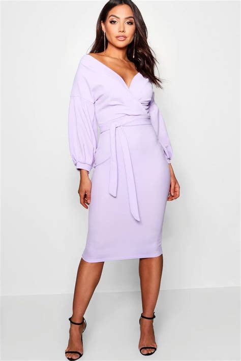 Off The Shoulder Wrap Midi Bodycon Dress Bodycon Dress Asymmetric