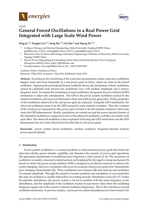 Pdf General Forced Oscillations In A Real Power Grid Integrated With Large Scale Wind Power