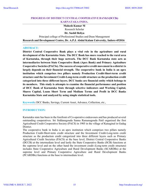 Pdf Progress Of District Central Cooperative Banks Dccbs Karnataka