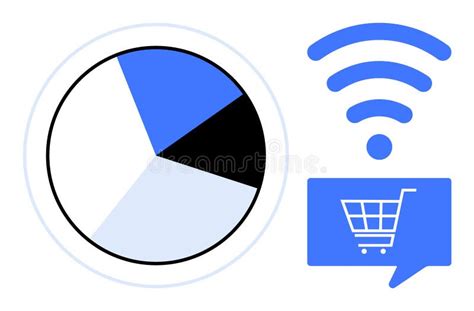 Analyzing Market Trends In E Commerce With Pie Chart And Wireless Shopping Cart Symbol Stock