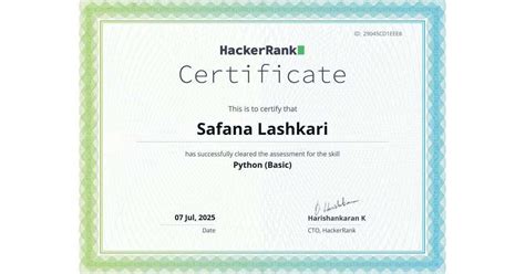 Hackerrank Skill Certificate Safana Lashkari