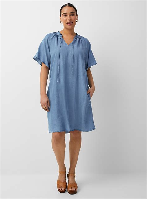 Ruffled Collar Lyocell Denim Dress Contemporaine Womens Short