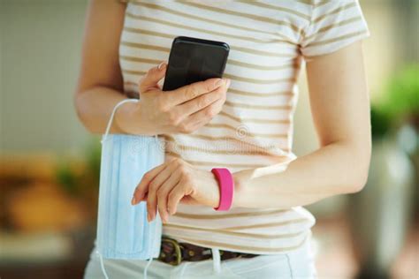 Modern Woman Checking Step Stats In House Stock Image Image Of
