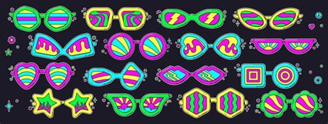 Premium Vector Groovy Trippy Bright Psychedelic Sunglasses Set Hippie