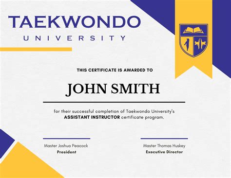 Assistant Instructor Certification Tkd University