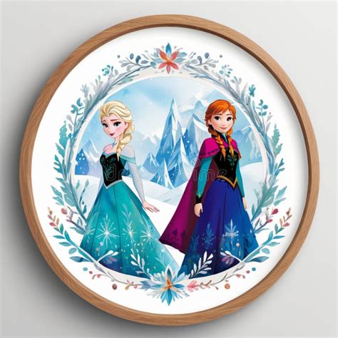 Winter Magic Elsa And Anna In An Elegant Circular Frame Stock Illustration Illustration Of