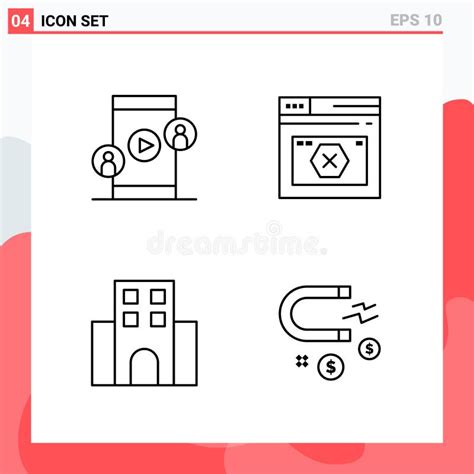 Collection Of 4 Vector Icons In Line Style Modern Outline Symbols For Web And Mobile Stock
