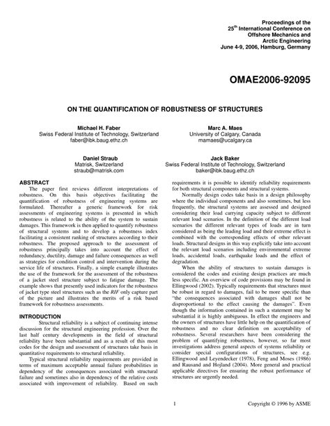 Pdf On The Quantification Of Robustness Of Structures