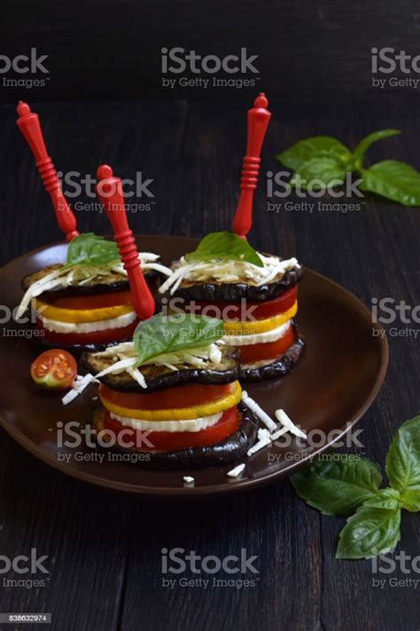 가지 호박 토마토 및 어두운 배경에 젊은 치즈 피타이 저 채식 음식입니다 Ratatouille 요리하기 음식 준비에 대한 스톡