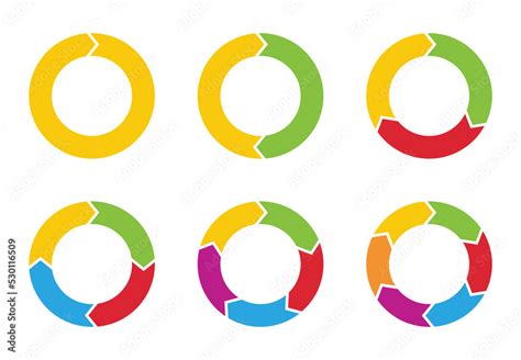Pie Chart Set Colorful Diagram Collection With 123456 Sections Or