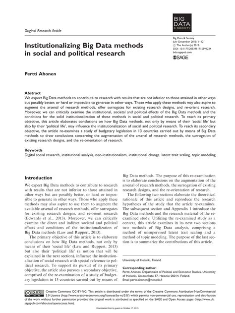 Pdf Institutionalizing Big Data Methods In Social And Political Research